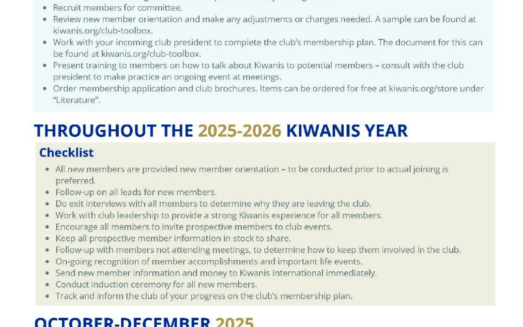 2025-26 Club membres pr Annual Checklist | Kiwanis International