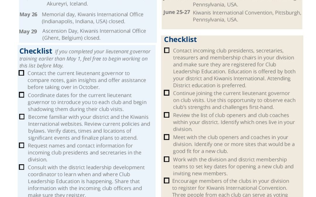 2025 Lieutenant Governor Checklist | Kiwanis International
