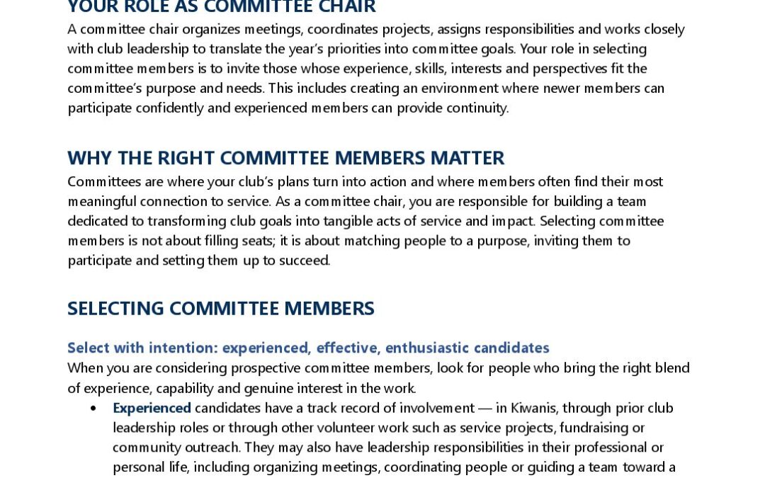 Committee Chair – Selecting Members | Kiwanis International