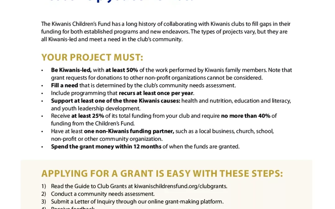 KCF Grant Flyer | Kiwanis International
