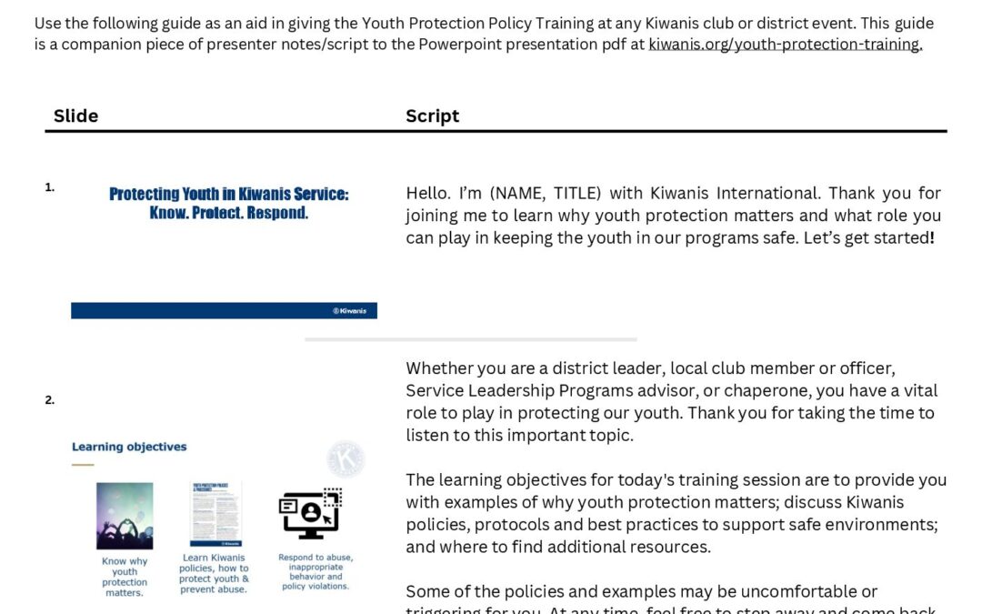 Youth Protection Training Facilitator Guide (11 x 8.5 in) | Kiwanis ...